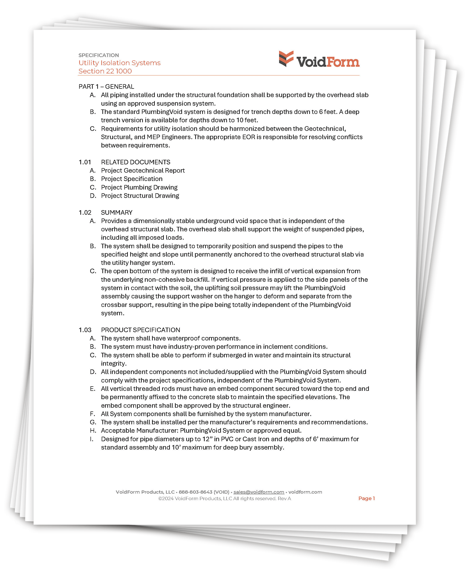 Plumbing Void Utility Protection Systems Specifications | VoidForm